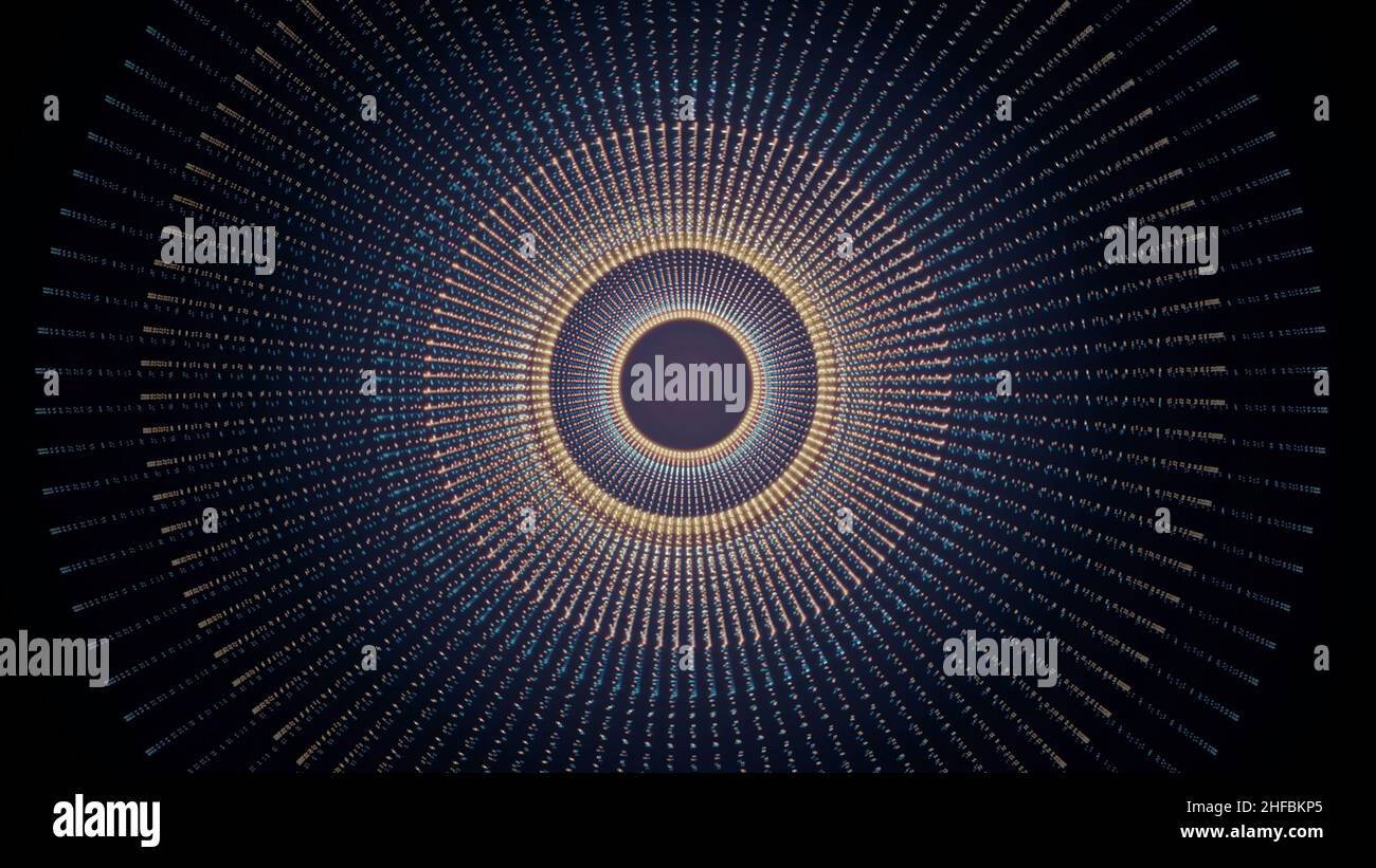 Abstract dotted circles rotating in the opposite direction on black ...