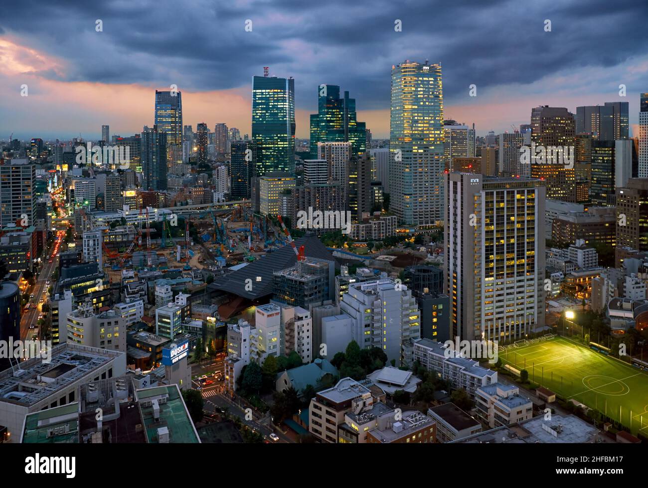 Tokyo, Japan - October 23, 2019: Evening view of Athletic Field at ...