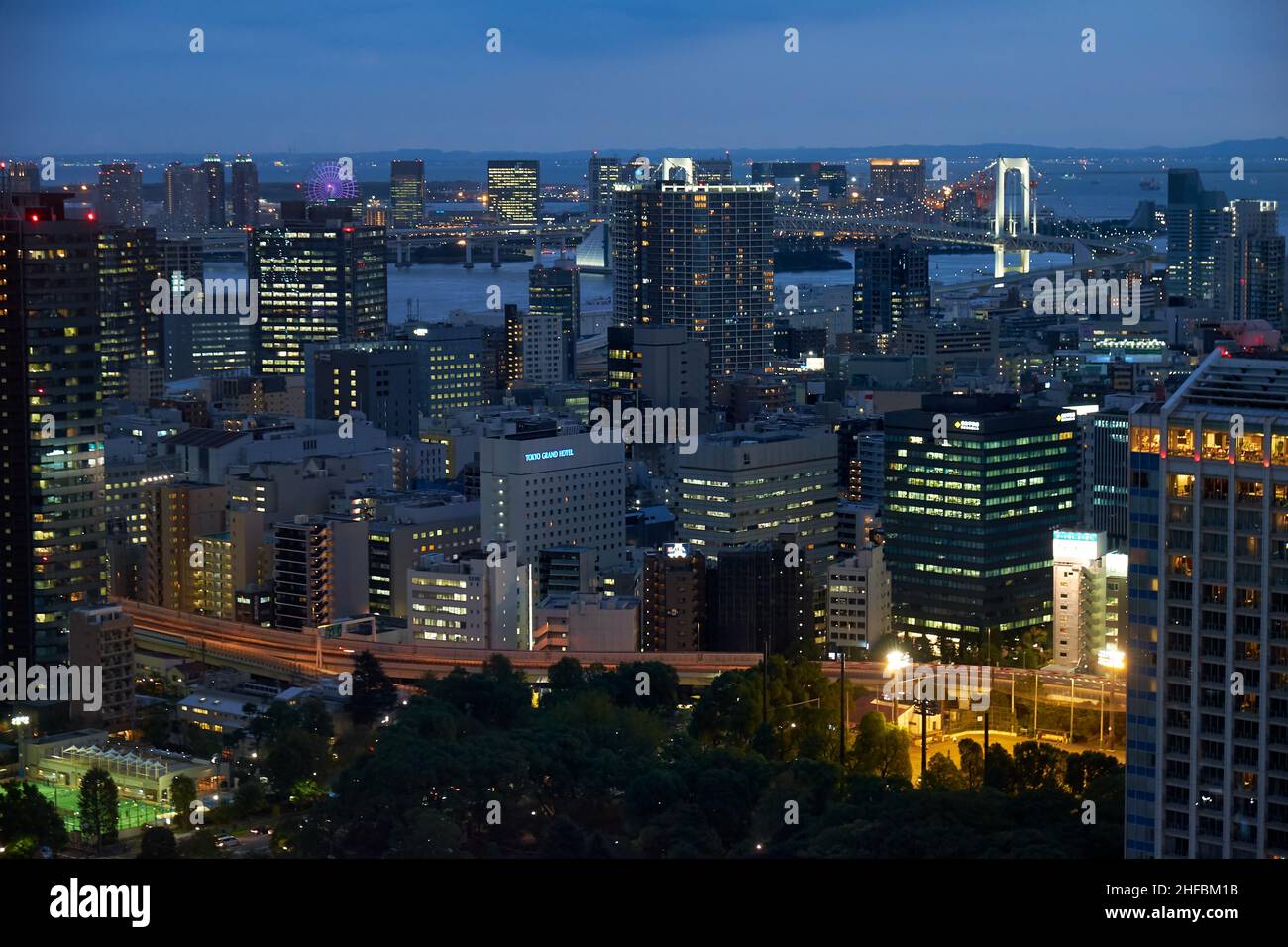 Tokyo, Japan - October 23, 2019: The night view of northern Tokyo Bay ...