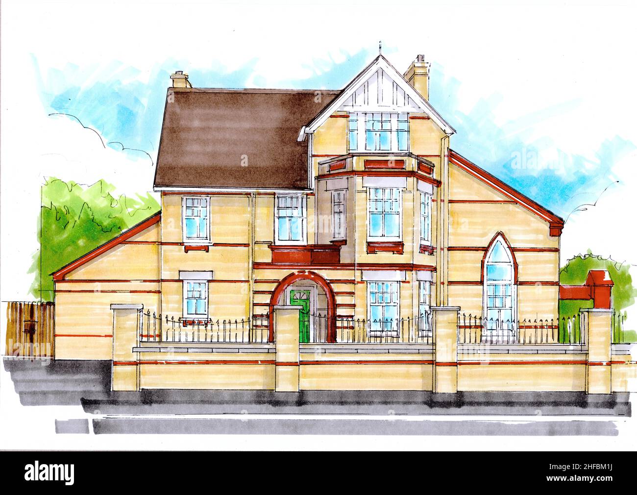 Sketch for the exterior of a large Victorian house Stock Photo - Alamy