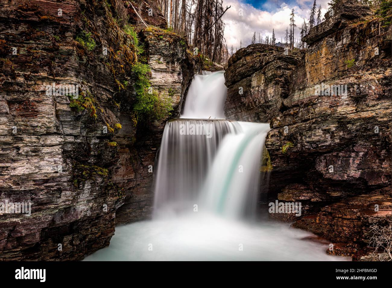 The Saint Mary Falls in the US Glacier National Park, Montana Stock ...