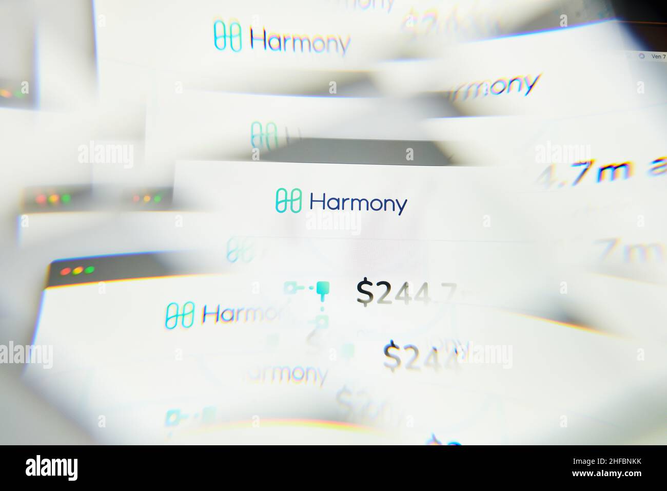 Milan, Italy - January 11, 2022: harmony - ONE logo on laptop screen ...