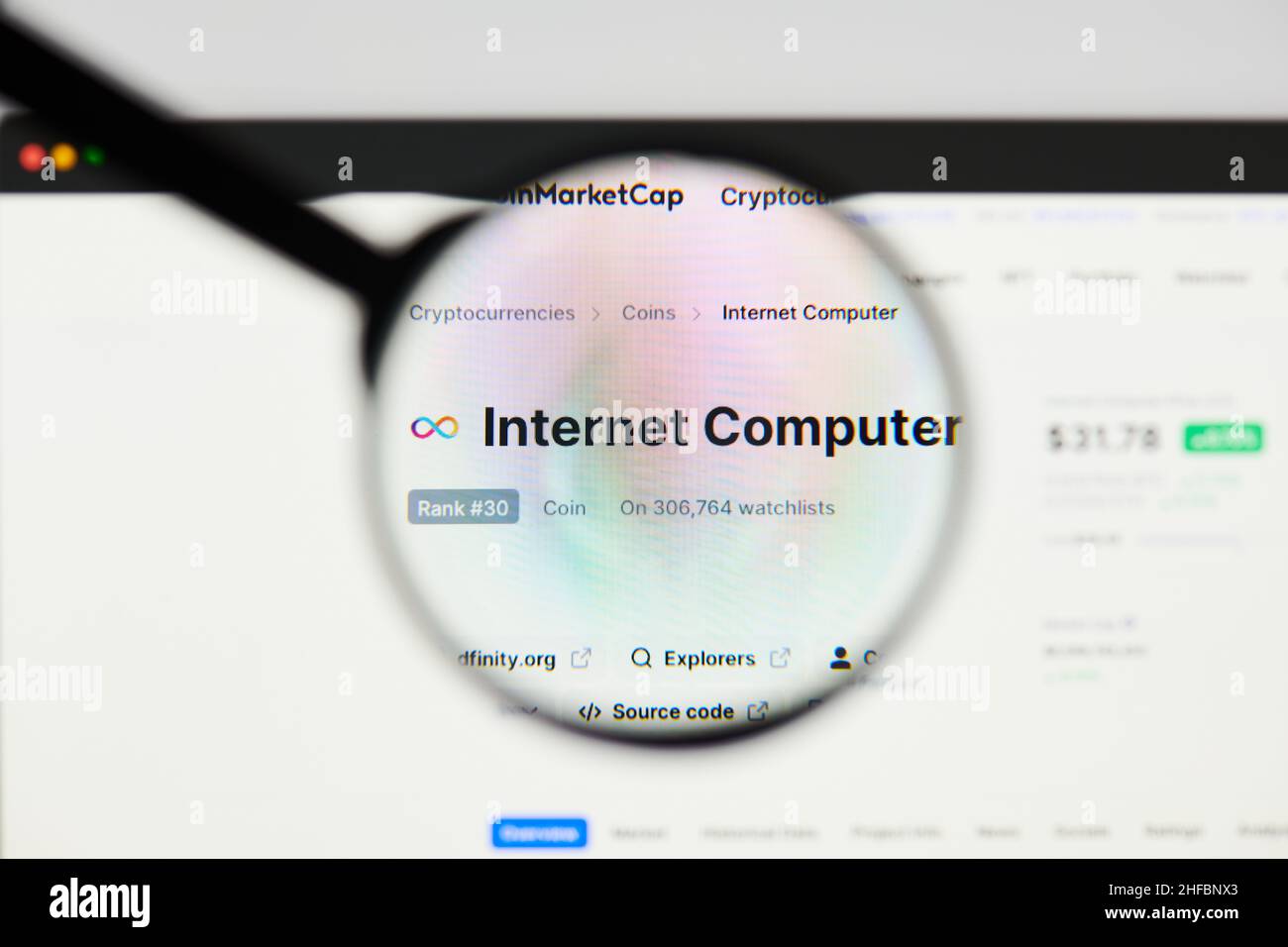 Milan, Italy - January 11, 2022: internet computer - ICP website's hp ...