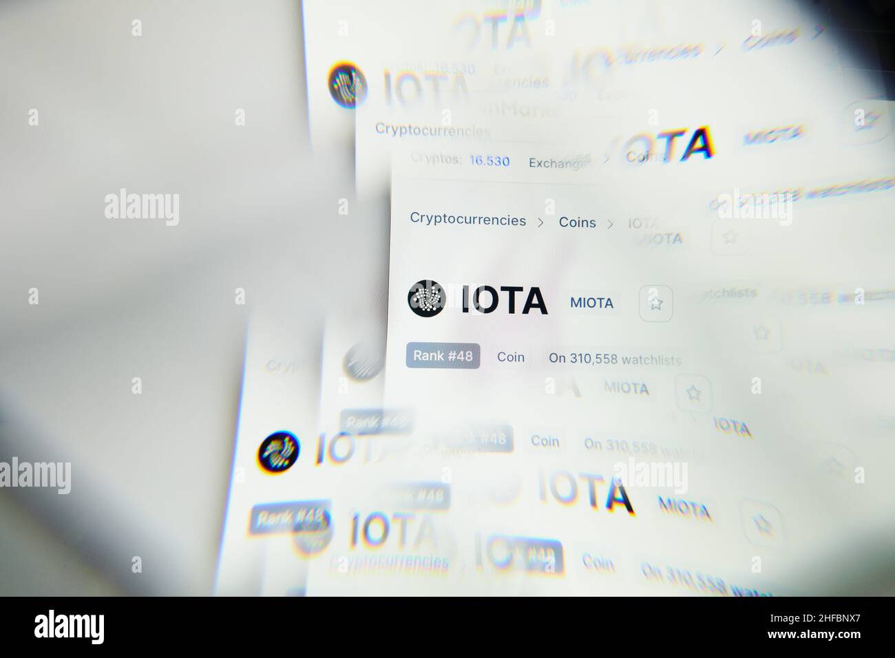 Milan, Italy - January 11, 2022: iota - MIOTA logo on laptop screen ...