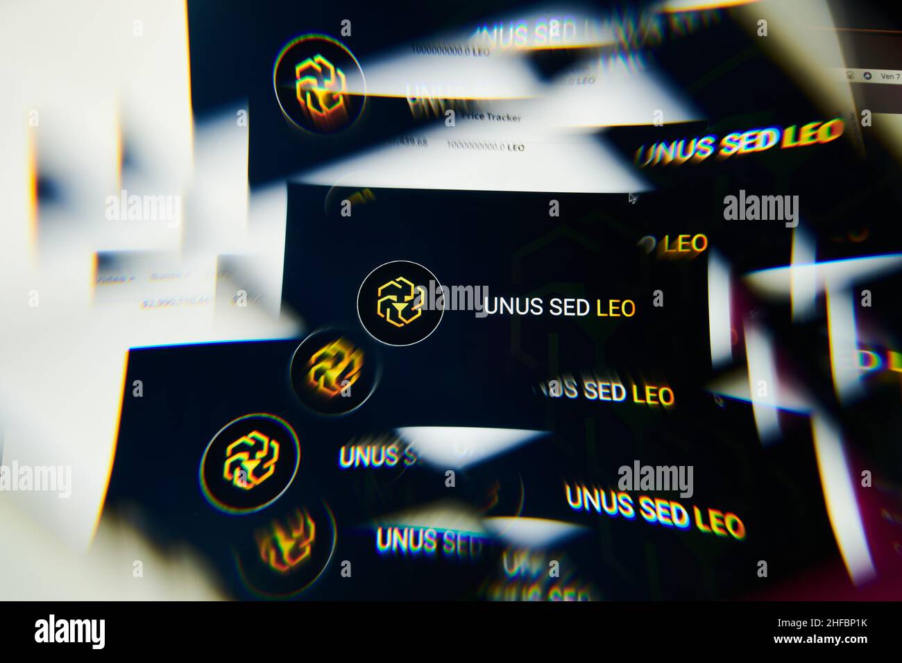 Milan, Italy - January 11, 2022: leo token - LEO logo on laptop screen ...