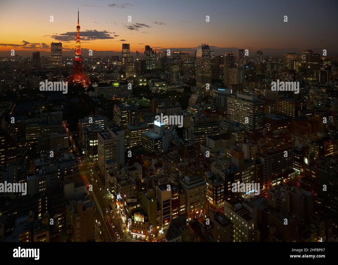 Tokyo, Japan – November 13, 2007: The night view of Shiba-koen district of Minato city with the ...