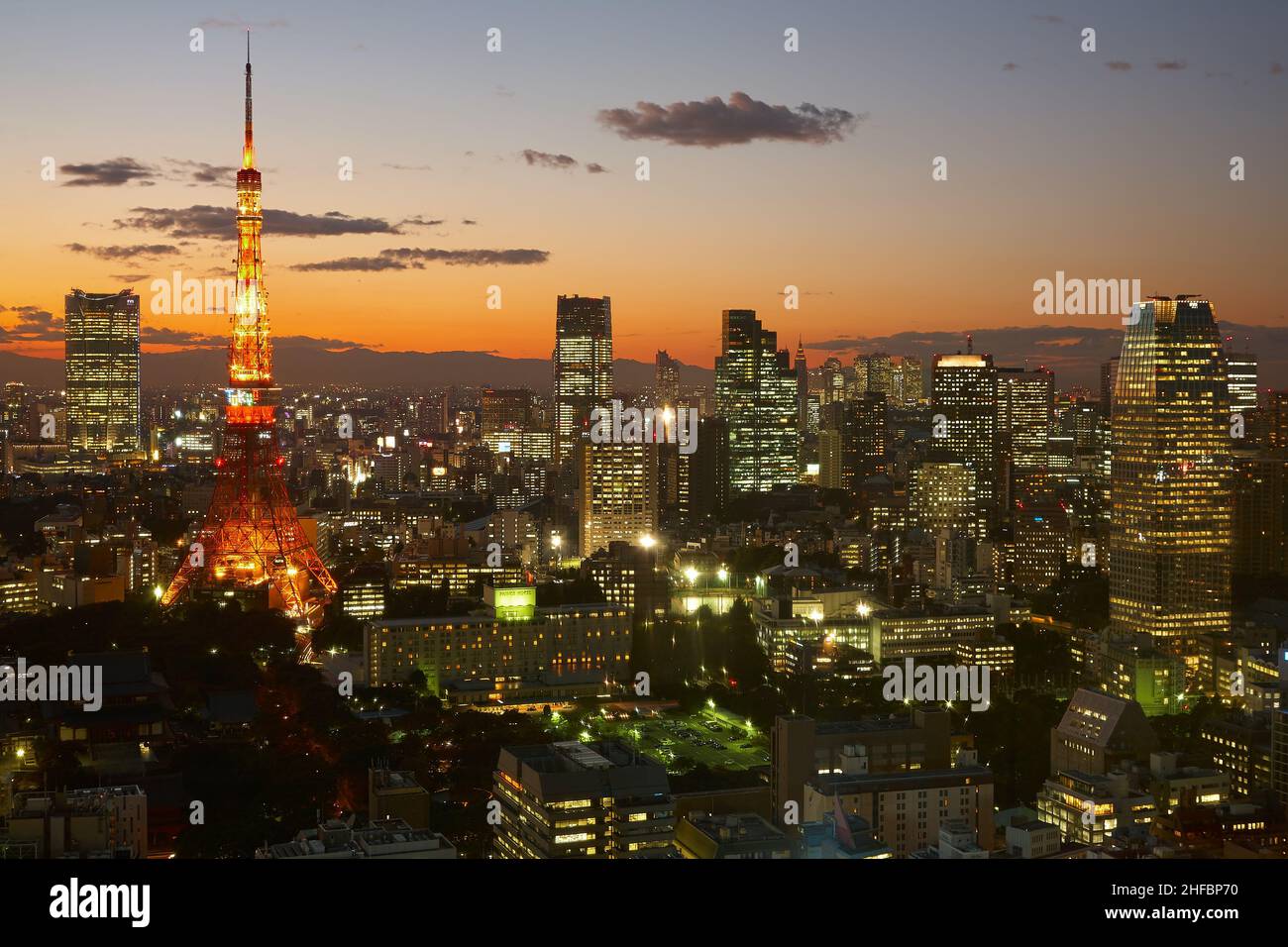 Tokyo, Japan – November 13, 2007: The night view of Shiba-koen district ...