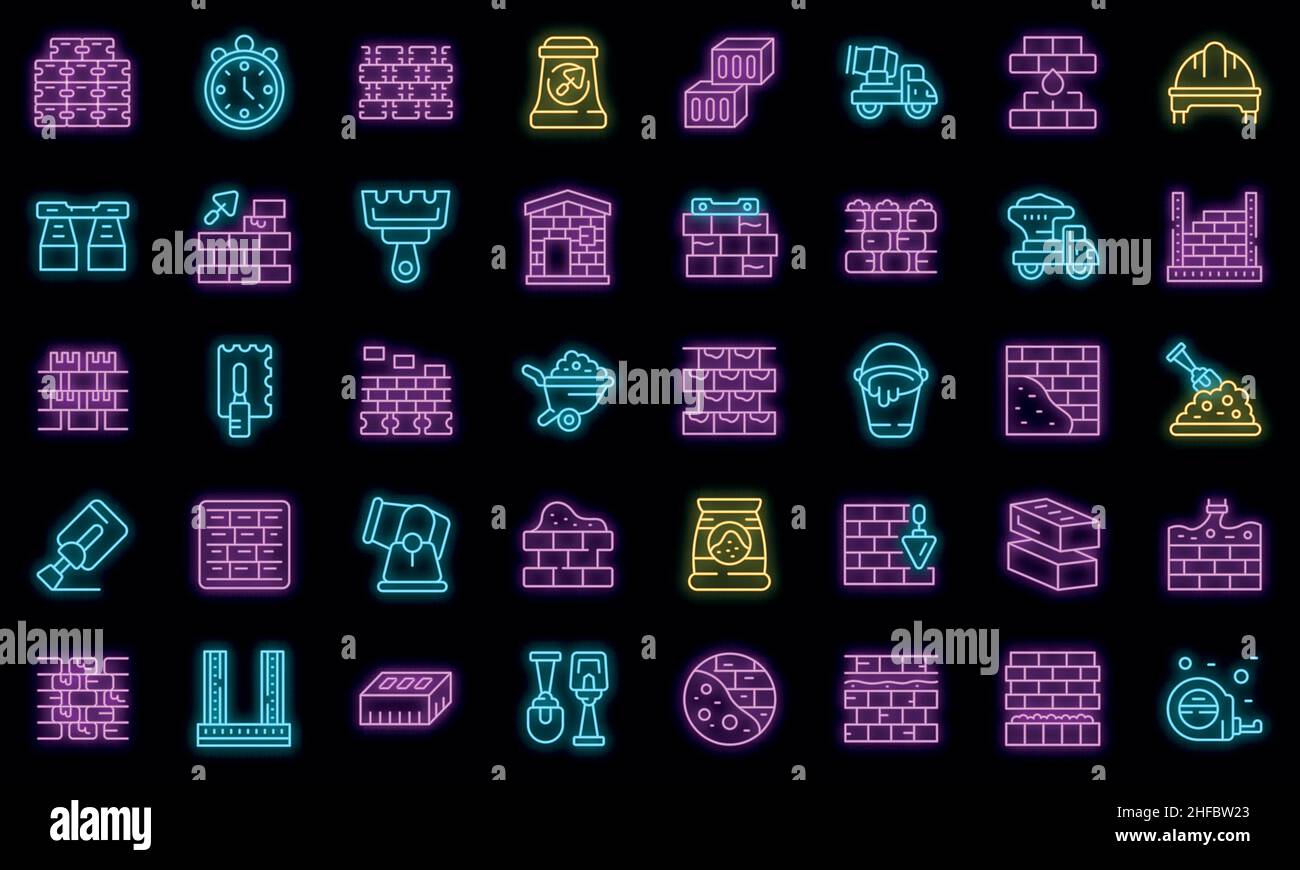 Brick and mortar icons set outline vector. Construction brick. Drywall ...