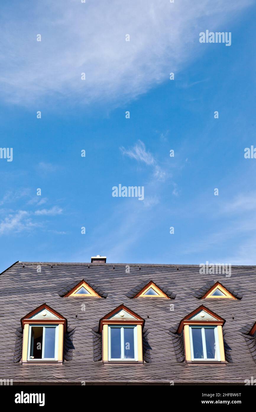 window in roof with blue sky Stock Photo - Alamy