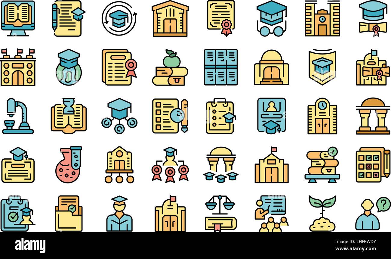 University department icons set outline vector. Student campus. Learner ... University department icons set outline vector. Student campus. Learner ...