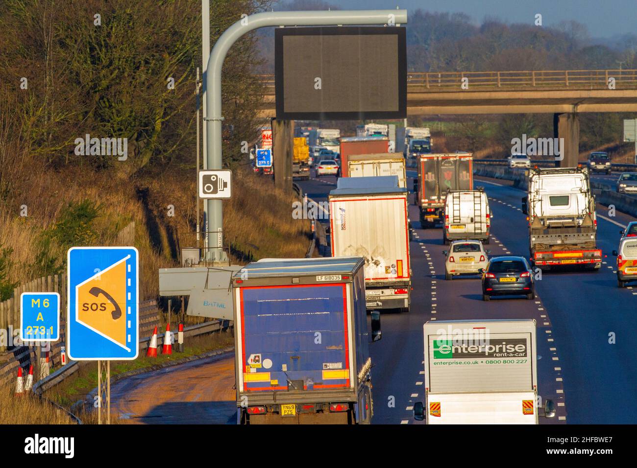 M6 in Cheshire, four lane smart motorway with emergency pull in and SOS ...