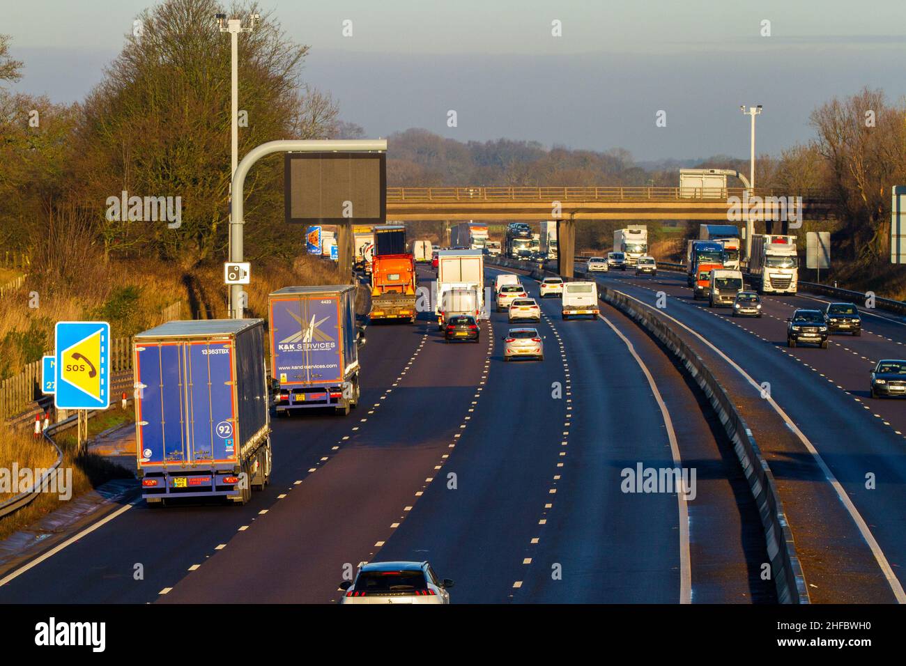 M6 in Cheshire, four lane smart motorway with emergency pull in and SOS ...
