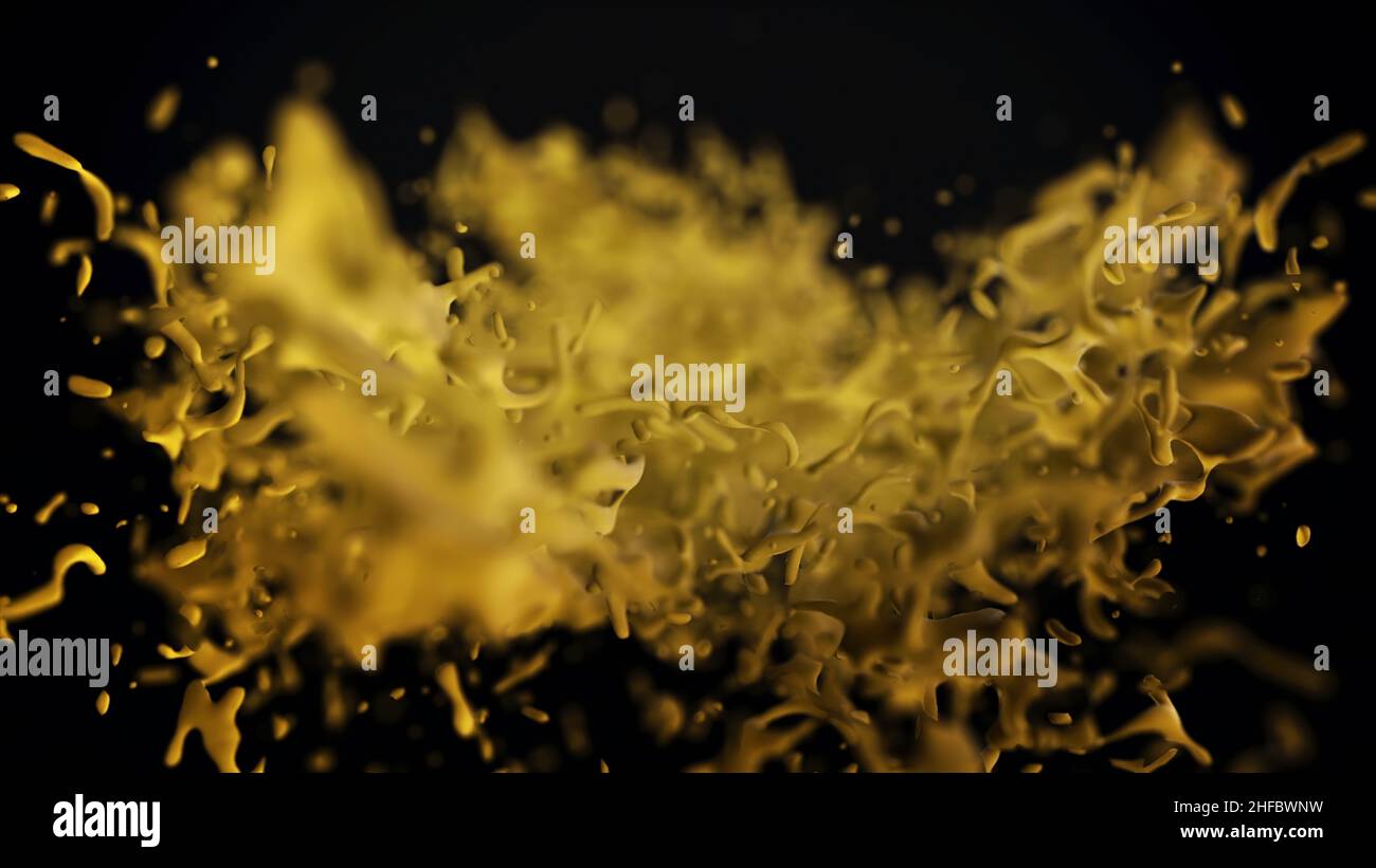 Beautiful, abstract, yellow splash of water rotating in frozen action ...