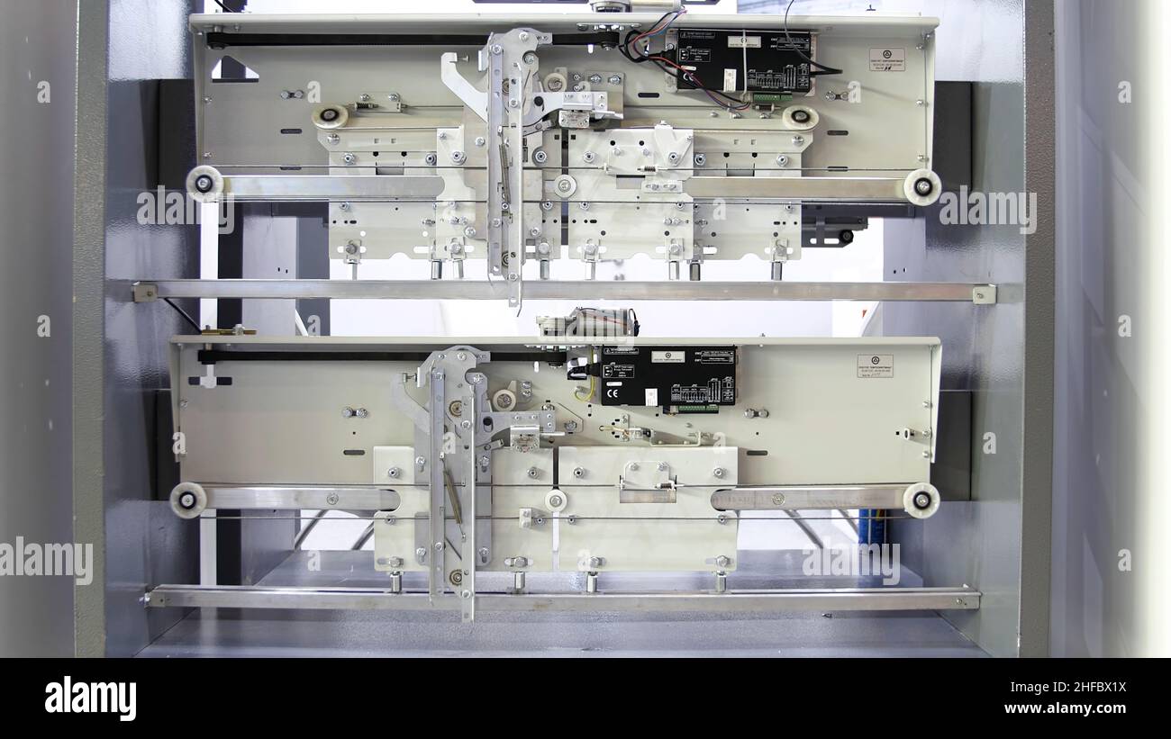 Close up of elevator mechanism bottom. New moving mechanism of a ...
