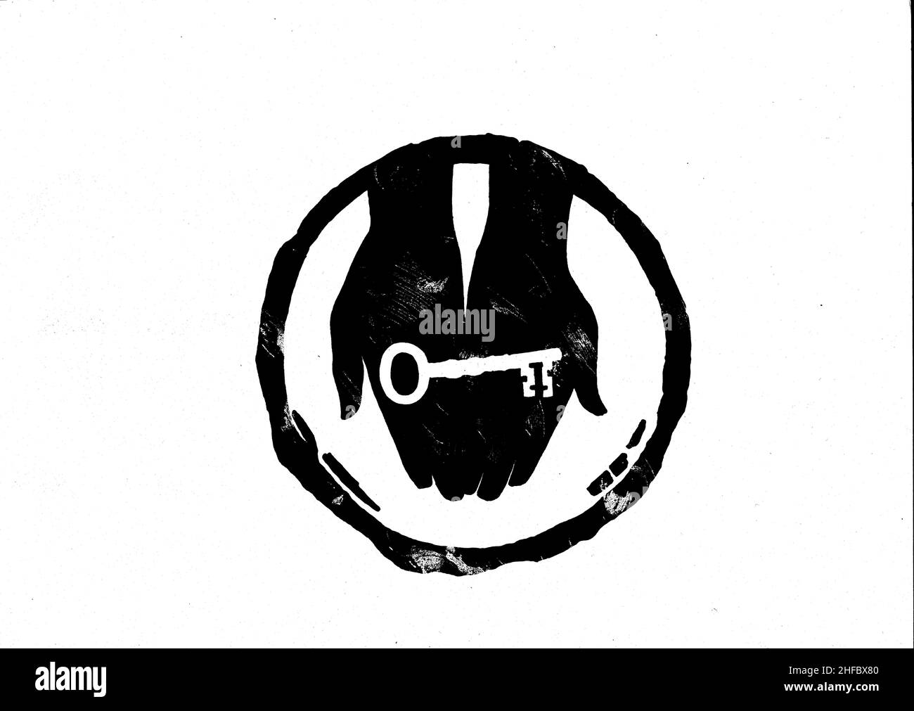 Black and white icon/symbol of a pair of hands holding a key Stock ...