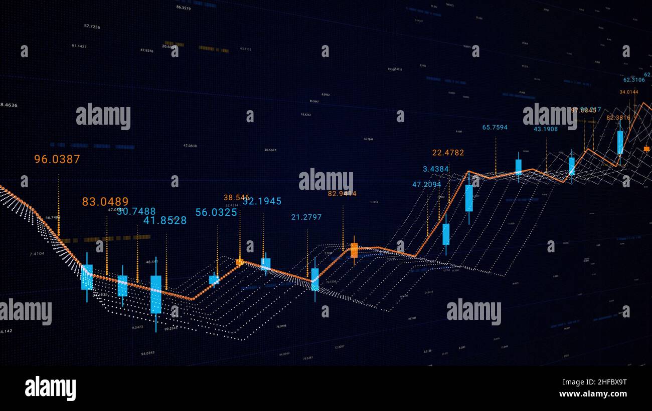 Business data of the currency rate chart and economics decrease and ...