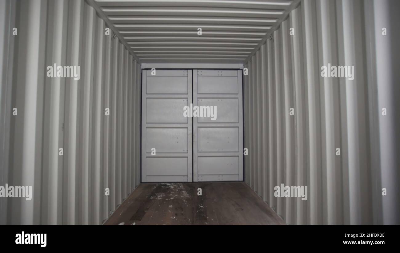 View inside of spacious empty cargo trunk of the truck with metal ...