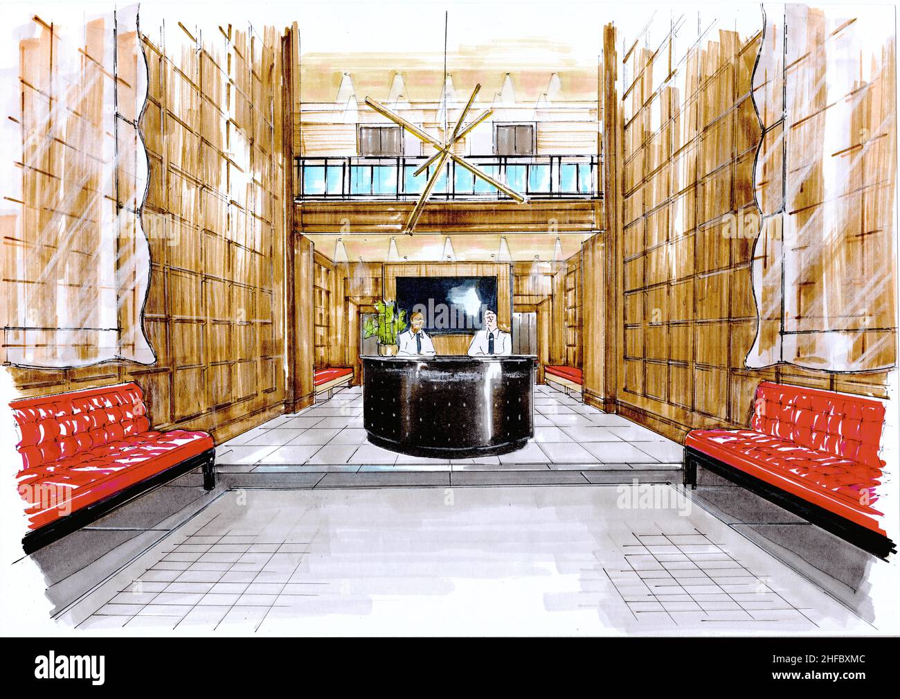 Sketch of an interior for a modern office reception Stock Photo - Alamy