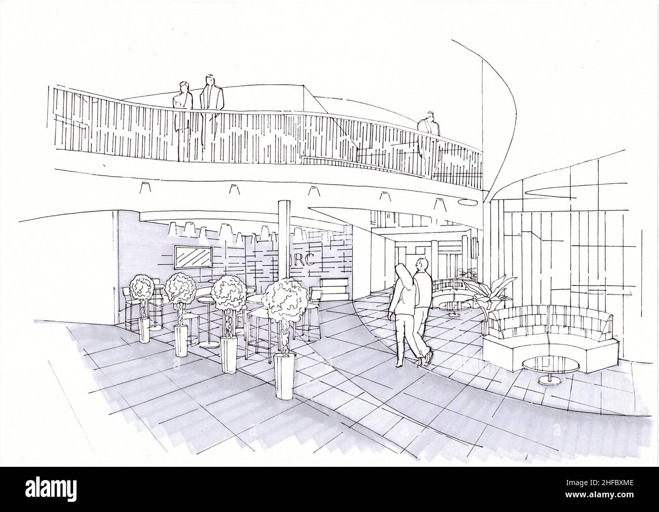 Sketch of an interior for a modern office reception Stock Photo - Alamy