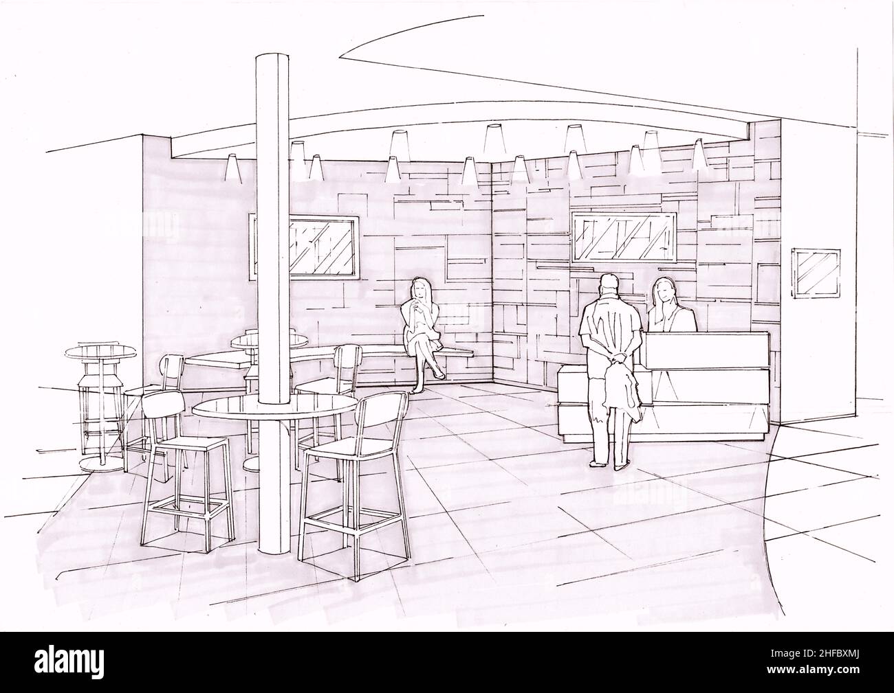 Sketch of an interior for a modern office reception Stock Photo - Alamy