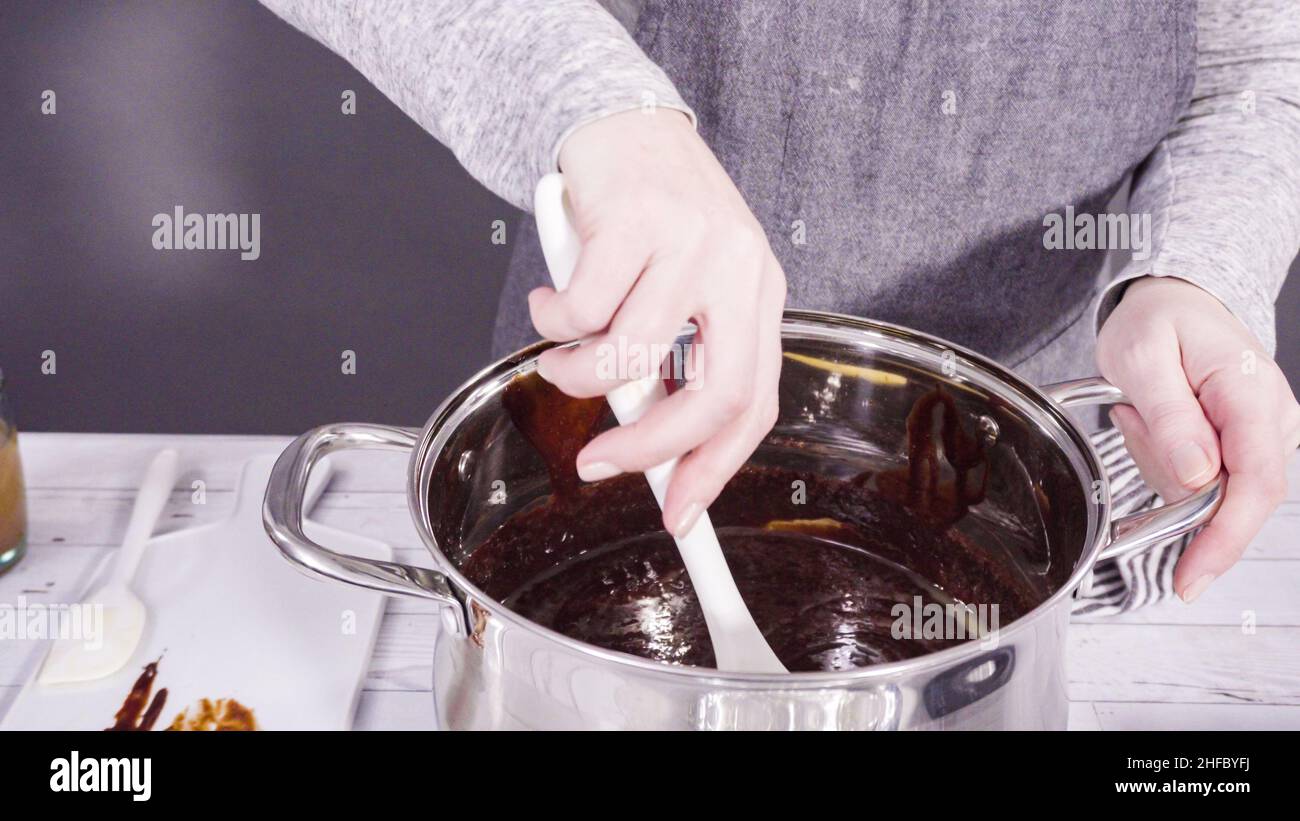 Step by step. Mixing ingredients in the cooking pot to make simple ...