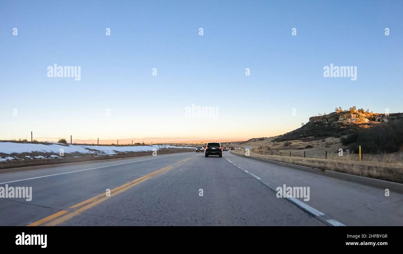 Driving on typical paved rural roads in suburban America Stock Photo ...