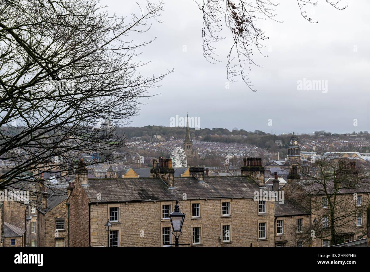 Lancaster, UK - 4th January 2020: Lancaster City centre sky line from a ...