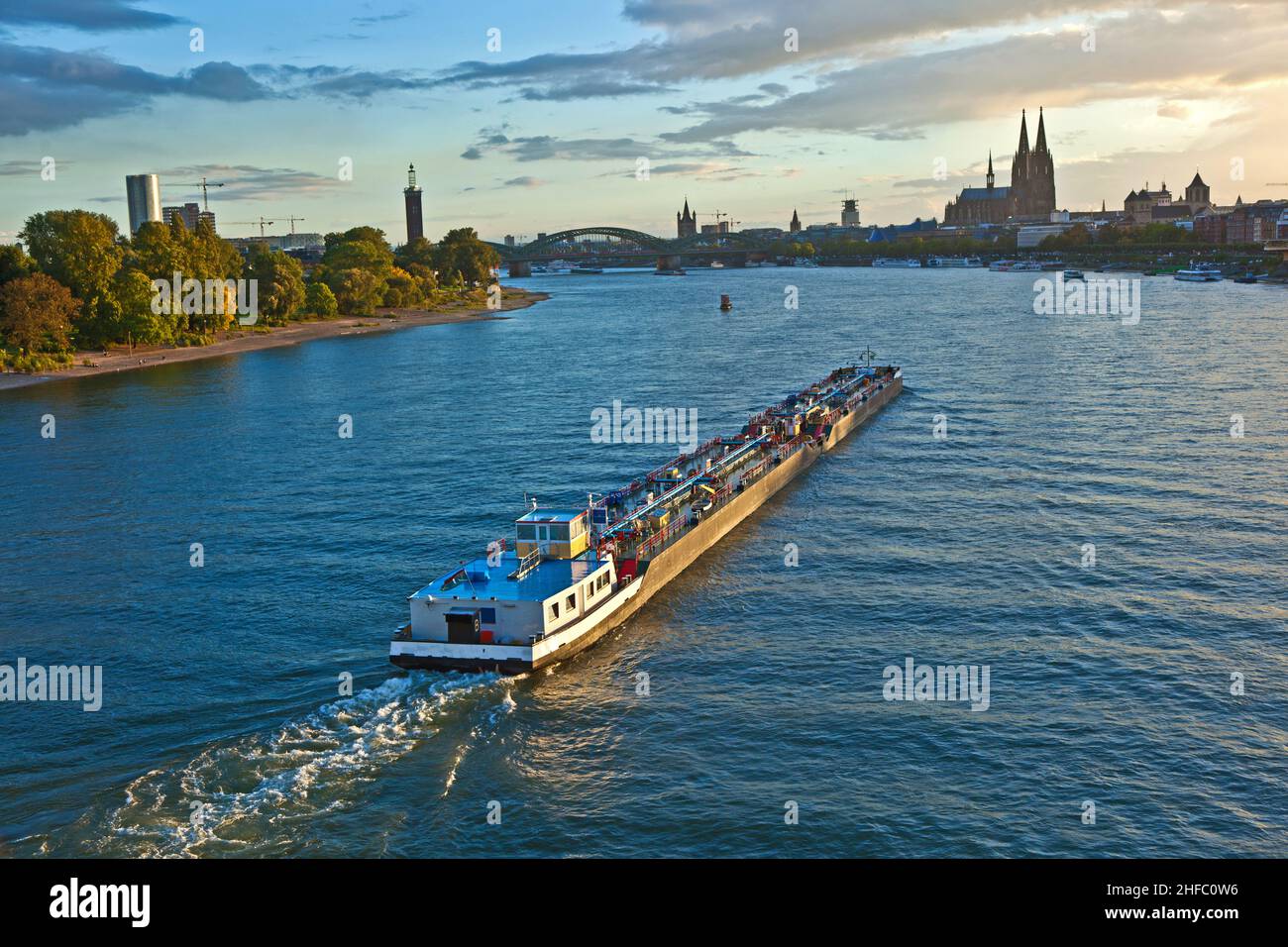 freight ship on river Rhine by Cologne in Germany Stock Photo - Alamy