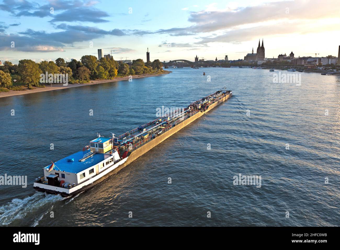 freight ship on river Rhine by Cologne in Germany Stock Photo - Alamy