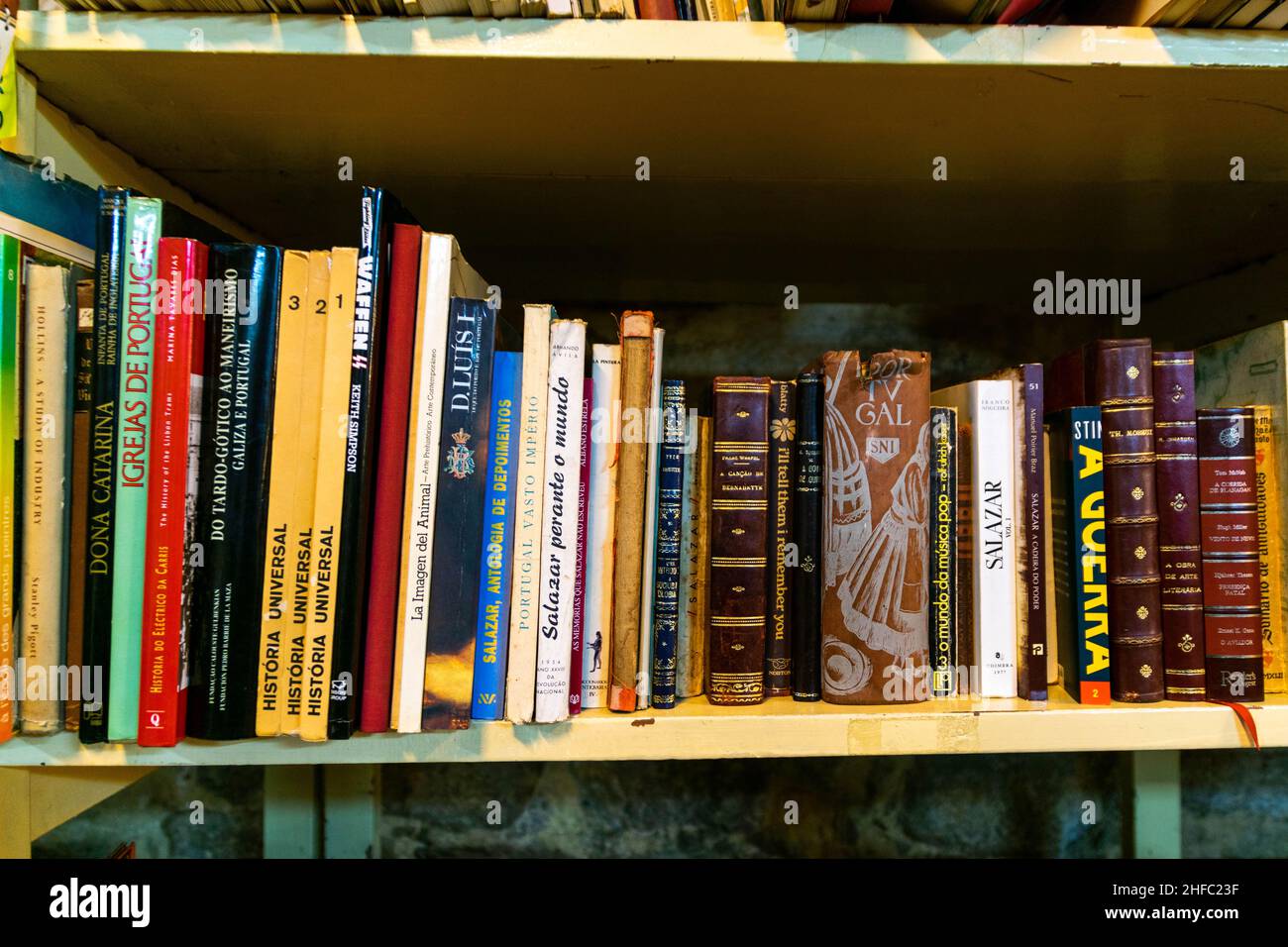 Porto, Portugal - 18 Nov 2020: A variety of old dusty books stacked ...
