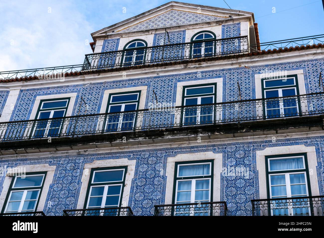 Lisbon, Portugal - 21 Nov 2019: Traditional Azulejo tiles on a building ...