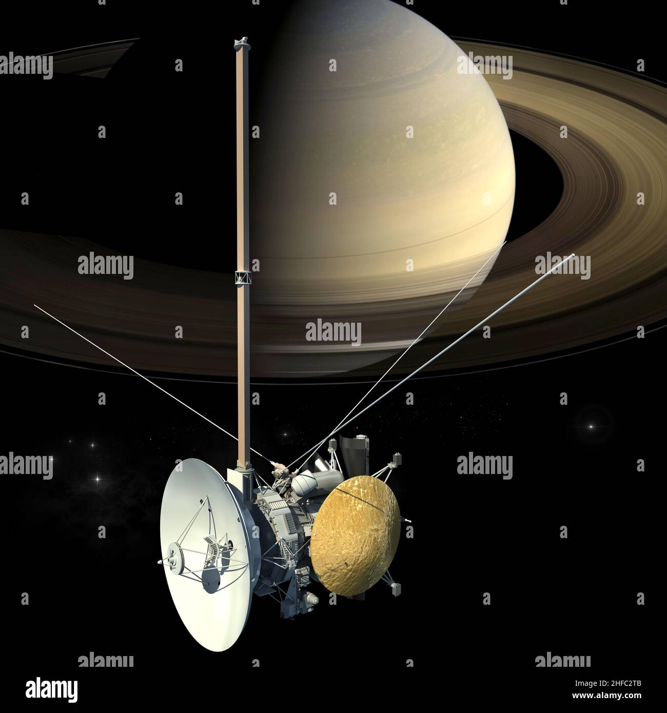 An unmanned spacecraft similar to the Cassini Huygens orbiter satellite ...