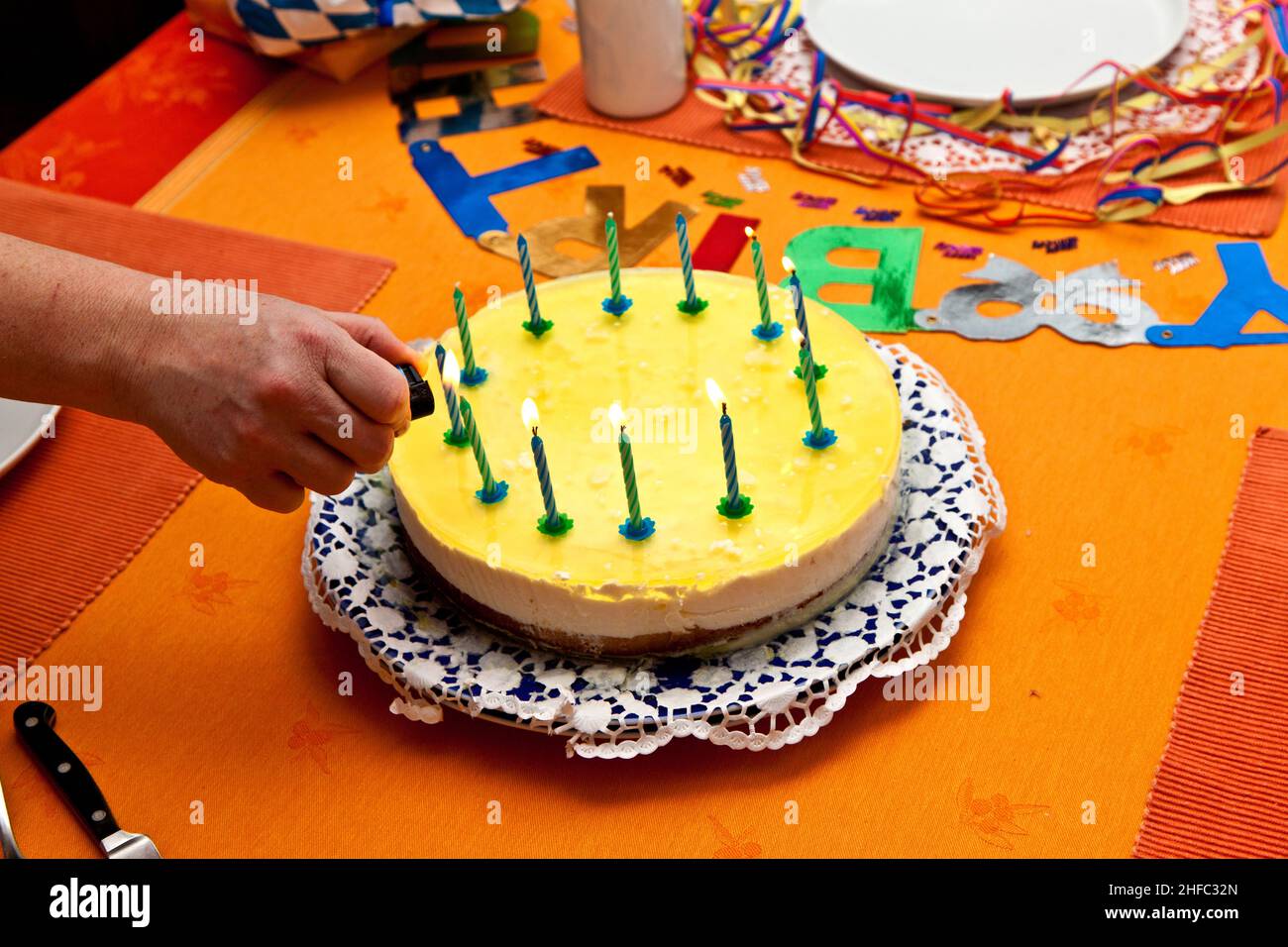birthday cake at the table early morning ready for celebration Stock ...