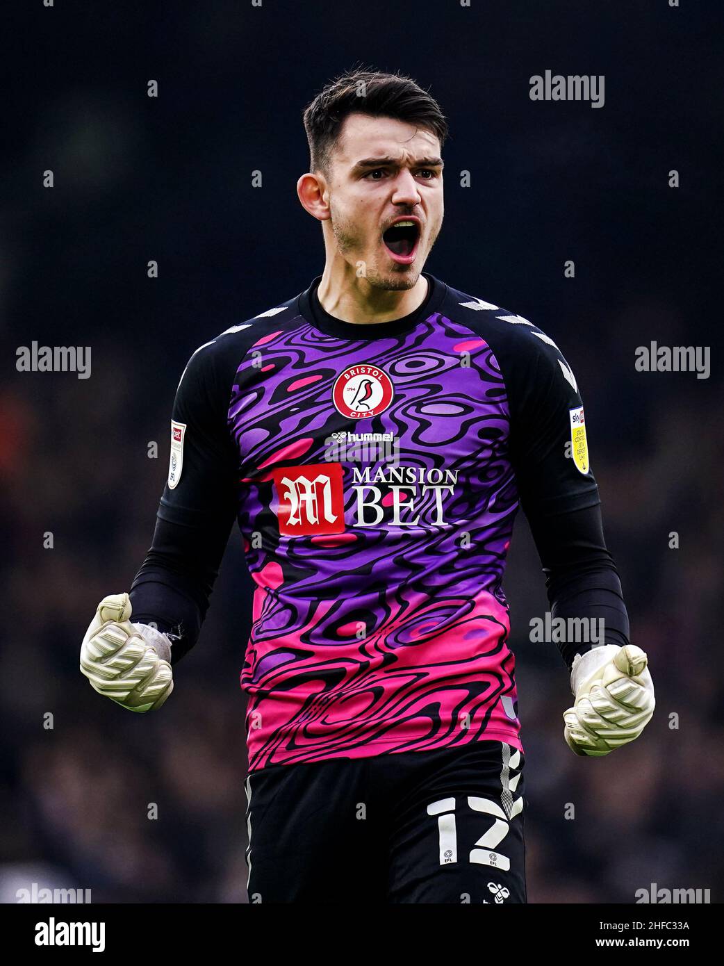 Bristol City goalkeeper Max O'Leary celebrates after Antoine Semenyo ...