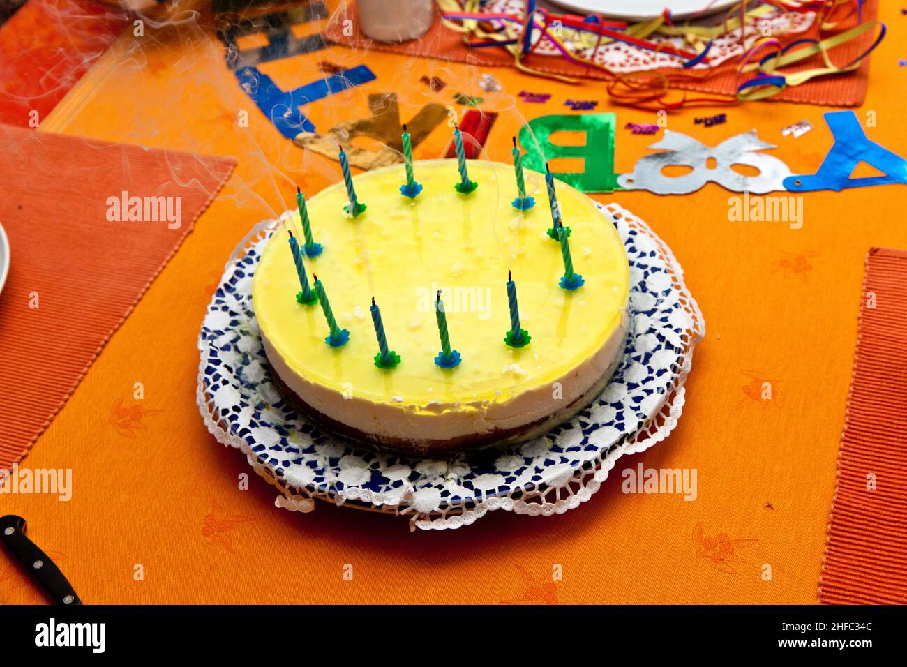 birthday cake at the table early morning ready for celebration Stock ...