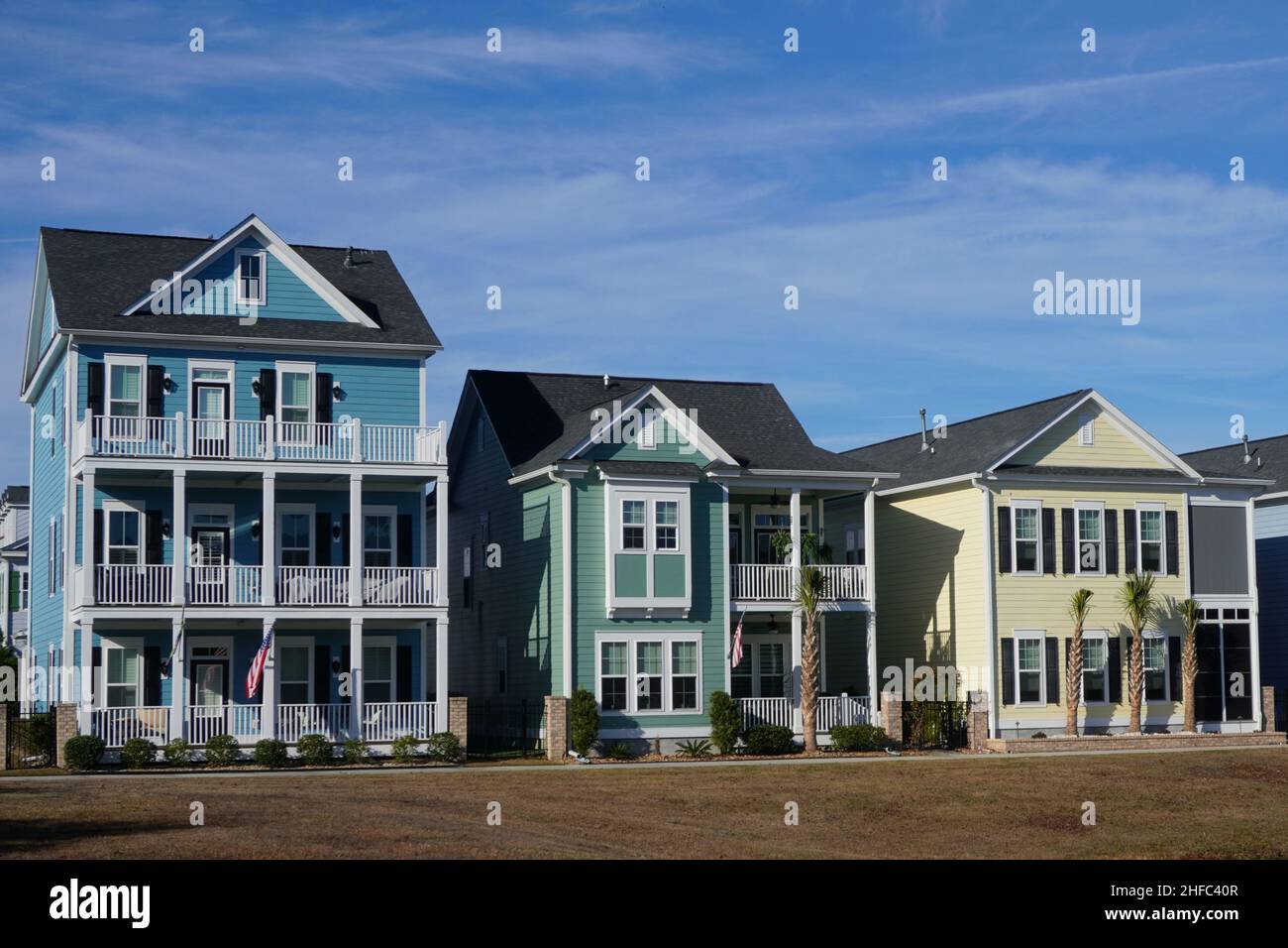 Row of Colorful Houses in a Suburban Neighborhood in South Carolina ...
