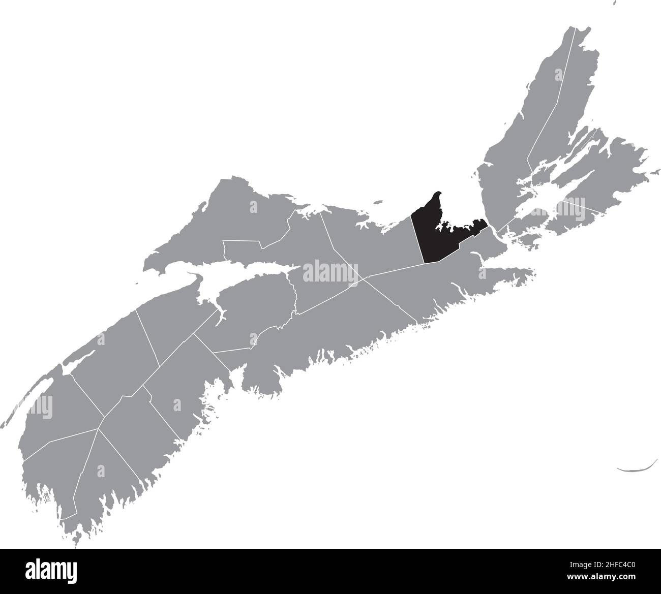 Black flat blank highlighted location map of the ANTIGONISH COUNTY ...