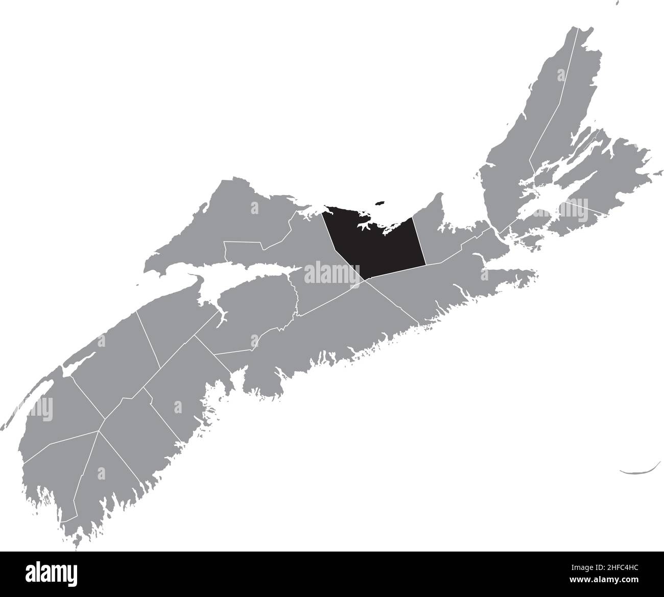 Black flat blank highlighted location map of the PICTOU COUNTY inside ...