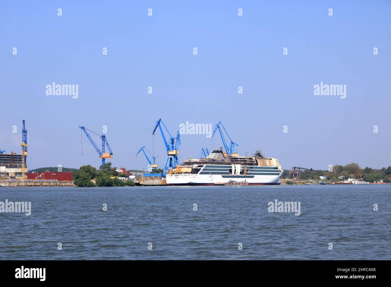 September 13 2021 - Tulcea in Romania: Industrial cargo port skyline ...