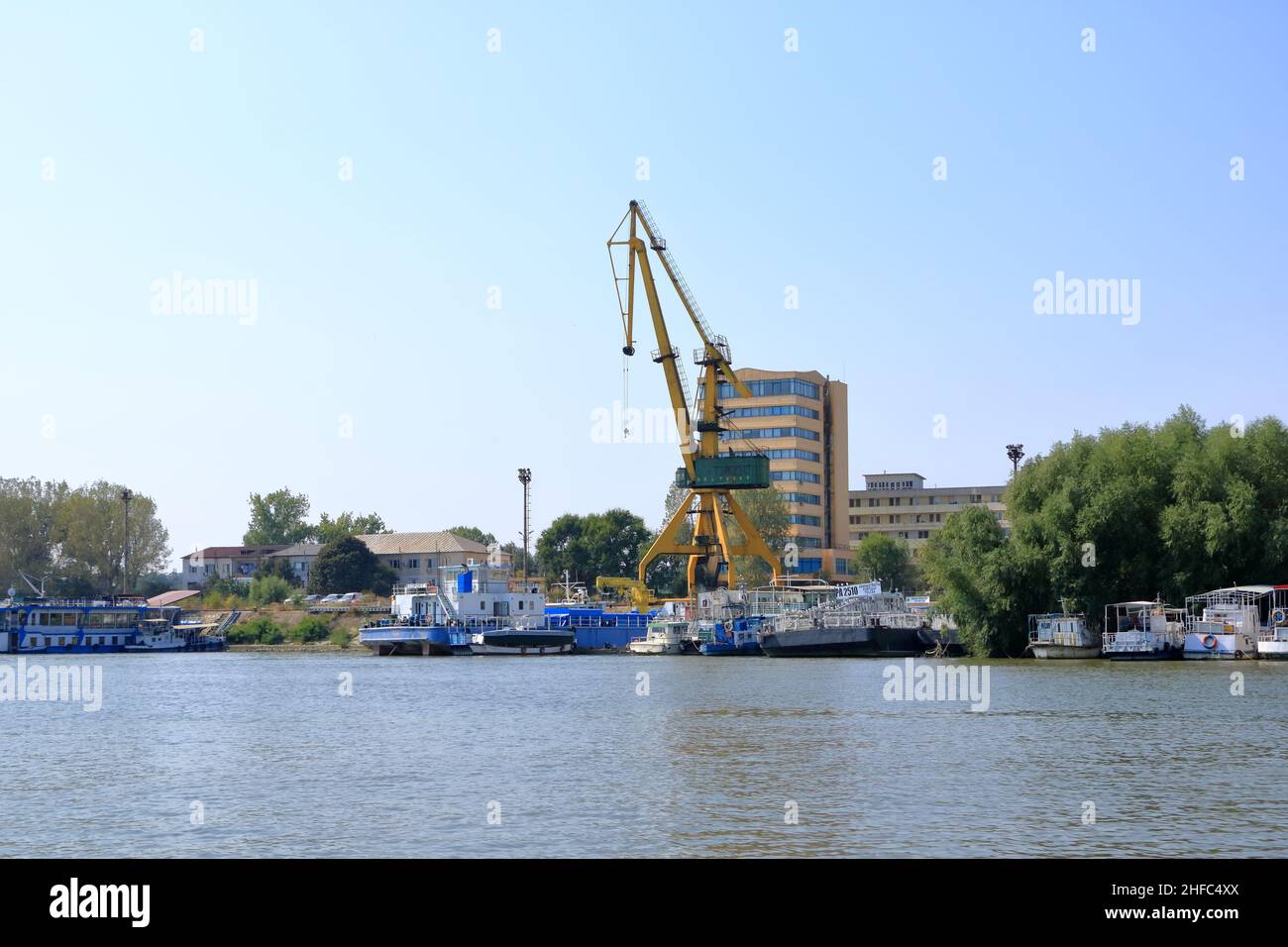 September 13 2021 - Tulcea in Romania: Industrial cargo port skyline ...