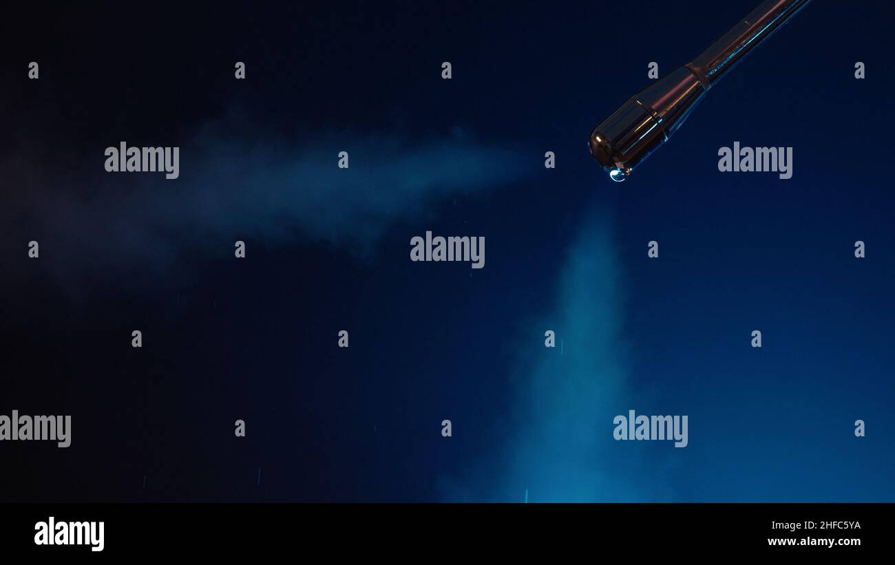 purging steam wand of coffee machine under neon lighting, wide photo ...