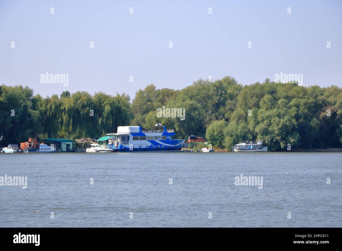 Boat for tourists in Danube Delta in Romania Stock Photo - Alamy