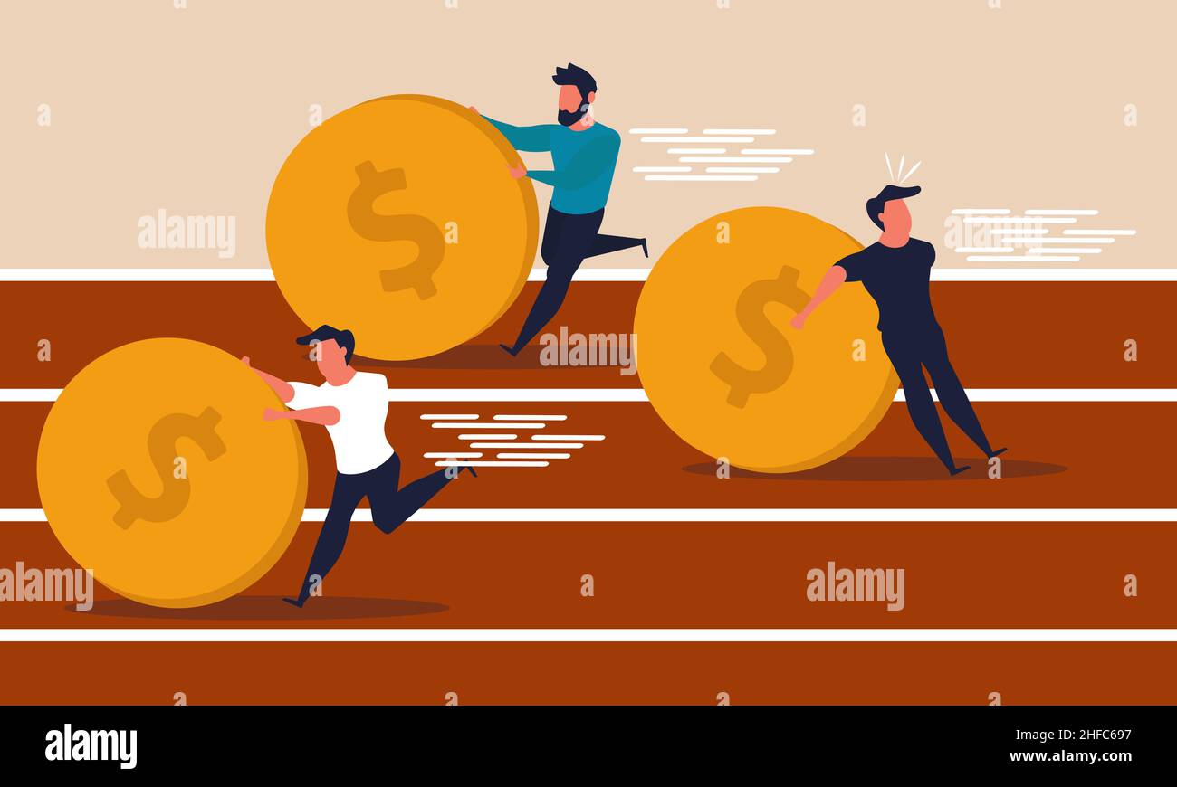 Coin bank race and fast economy challenge. Growth wealth and get 401k ...