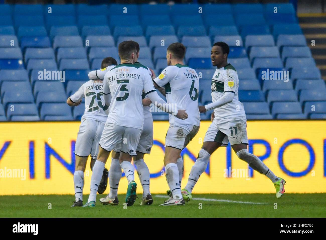 Adam Randell #20 of Plymouth Argyle celebrates scoring a goal to make ...