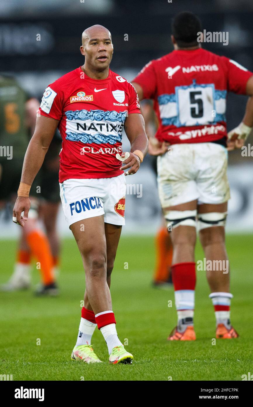 Swansea, UK. 15 January, 2022. Racing 92 right wing Teddy Thomas during ...