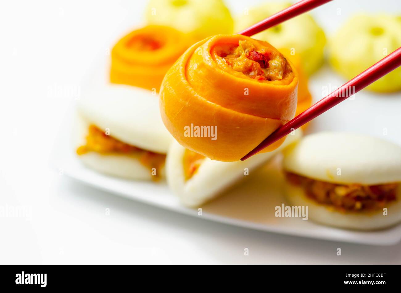 Massaman vegetable rose bun, Steam cooked seasoned vegetables, coated ...