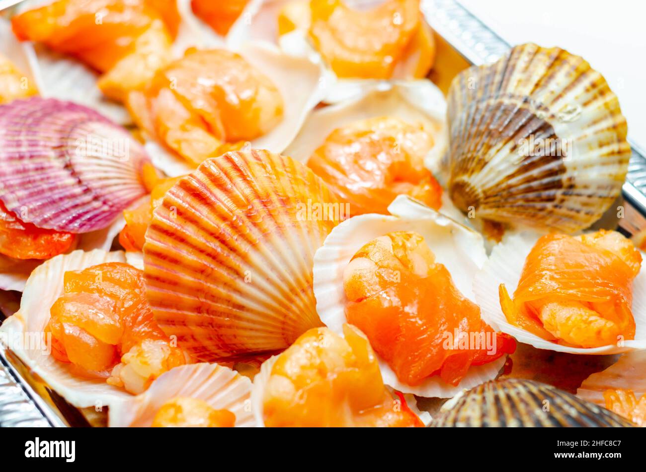 Warm water prawns wrapped in Scottish salmon cured with sea salt and ...