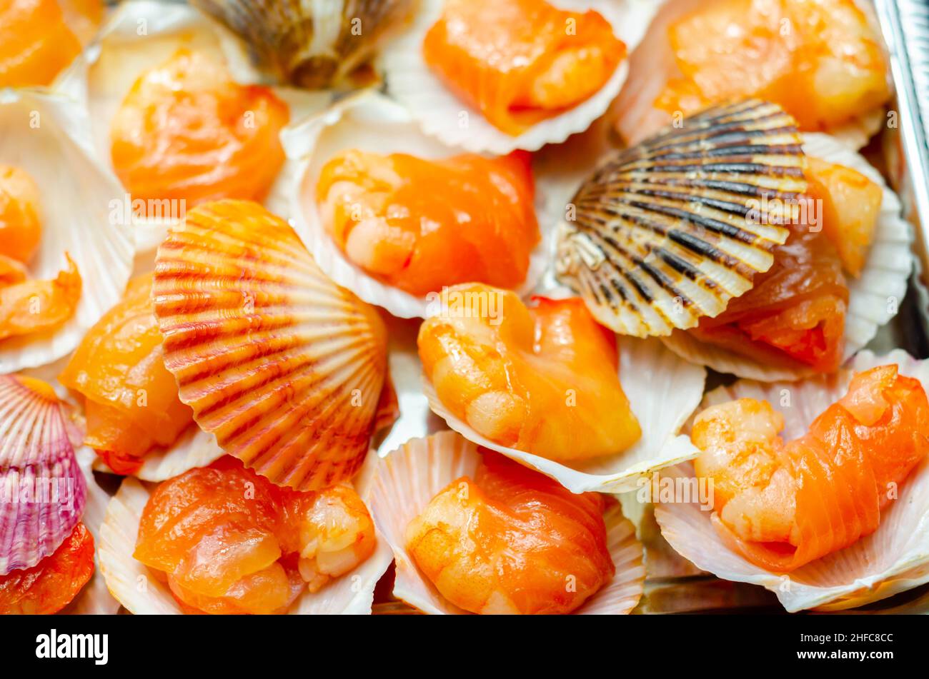 Warm water prawns wrapped in Scottish salmon cured with sea salt and ...