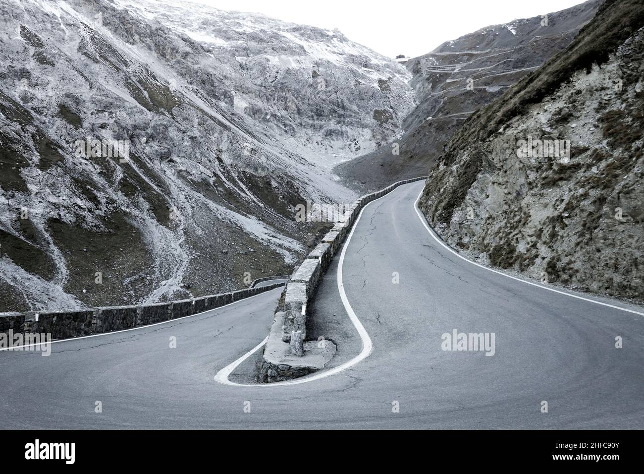 Famous road to Stelvio Pass in Ortler Alps. Alpine landscape in Stelvio ...