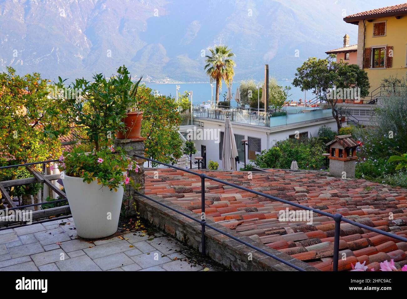 Beautiful view of Limone sul Garda, famous resort in Lombardia, Italy ...